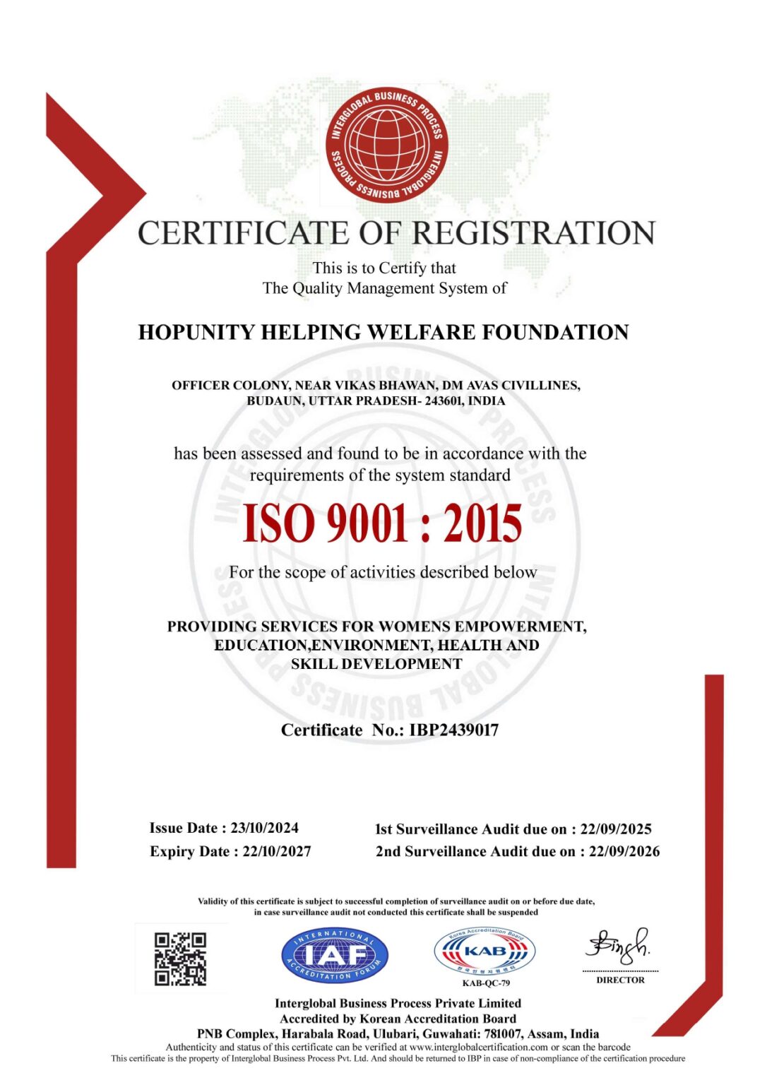 Certificates – Hopunity helping welfare foundation
